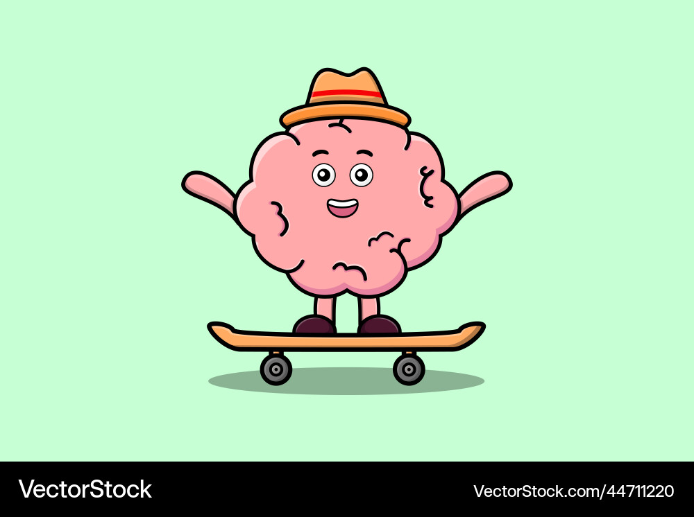 Cute cartoon brain standing on skateboard Vector Image