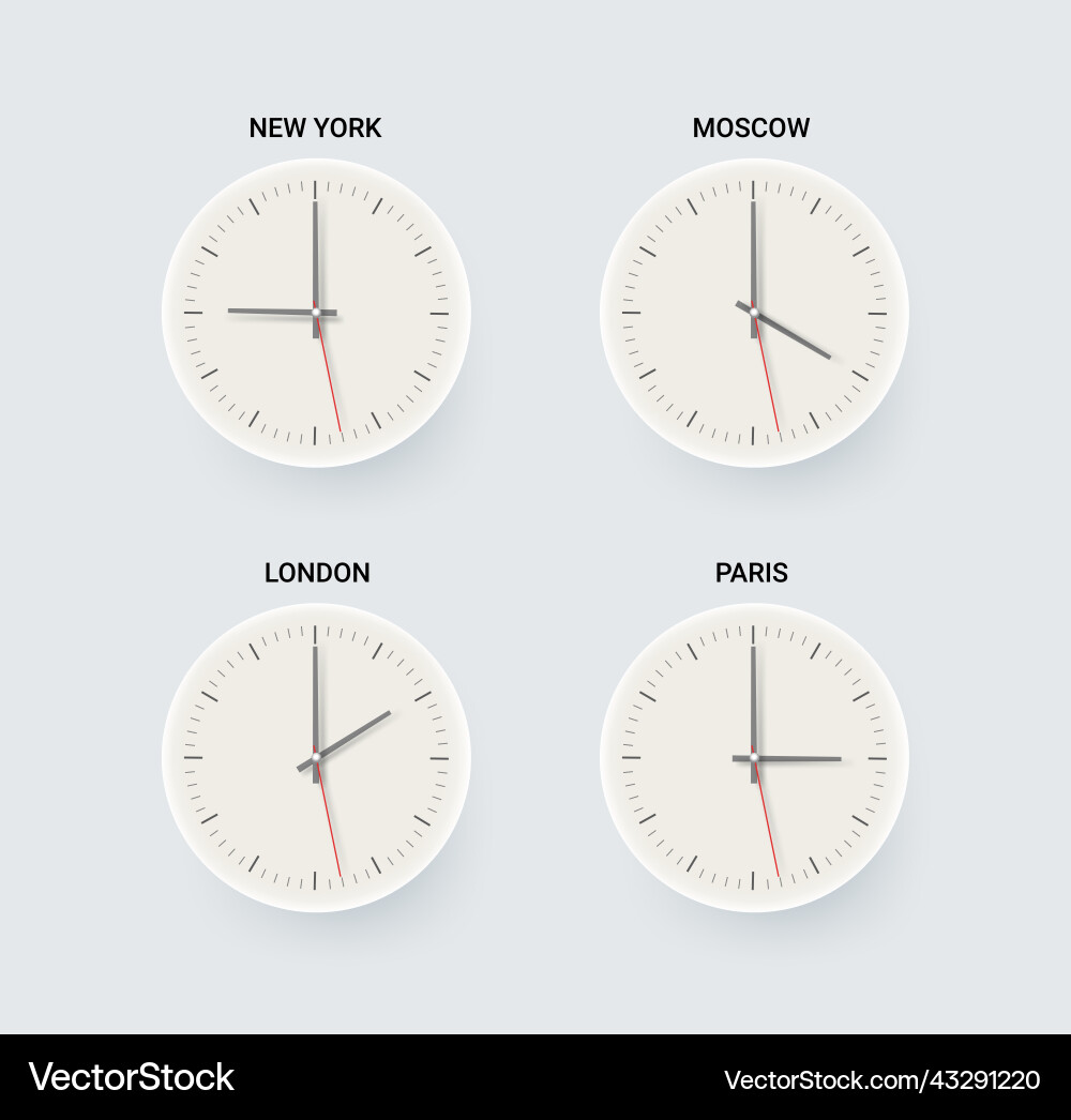 Different time in world cities 3d clipart Vector Image