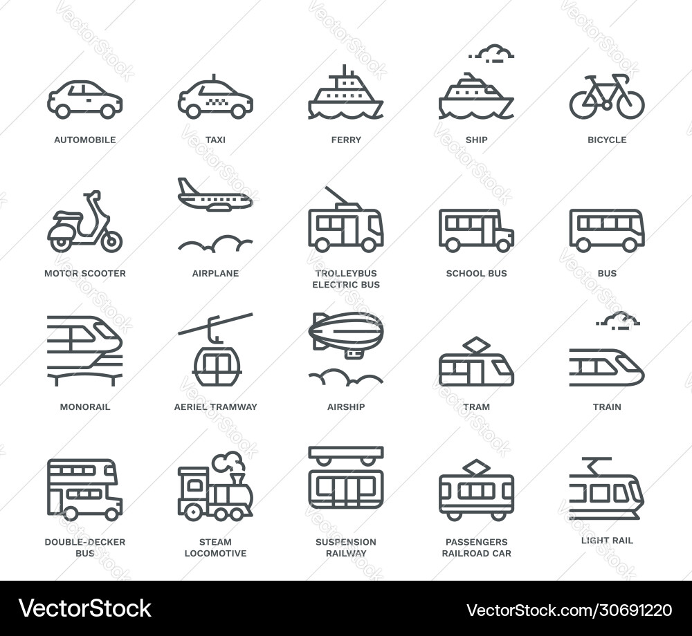 Public transport icons Royalty Free Vector Image