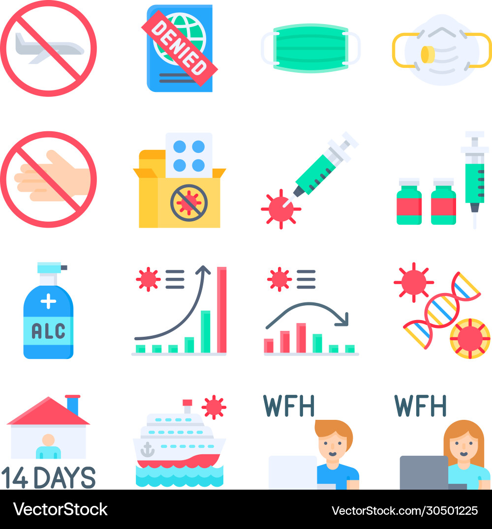 Coronavirus disease 2019 related icon set 4 flat Vector Image