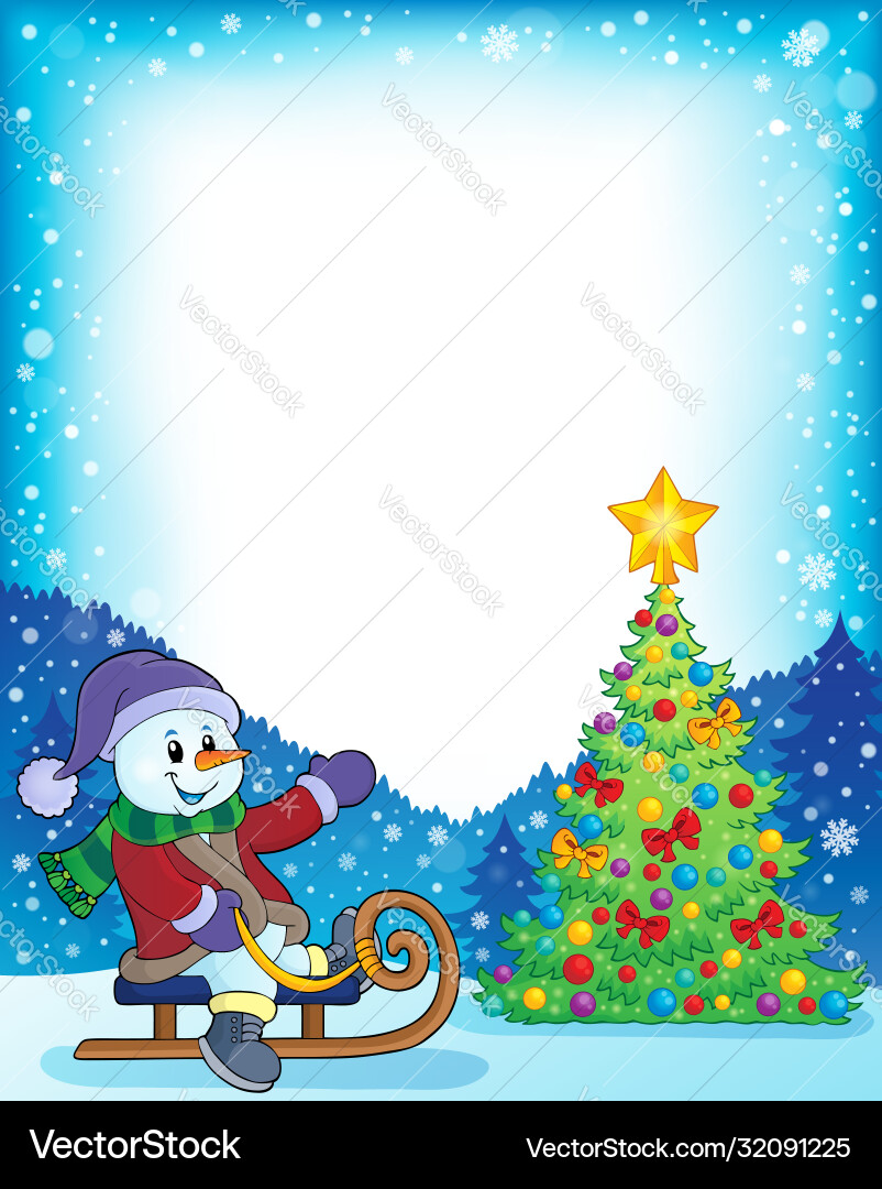 Frame with christmas tree and snowman 4 Royalty Free Vector