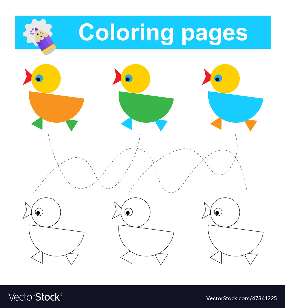 Go through the maze and color cartoon chick Vector Image