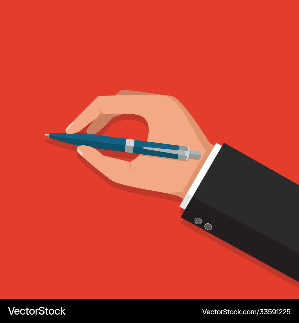 Isolated flat design man holds a pen and writes Vector Image