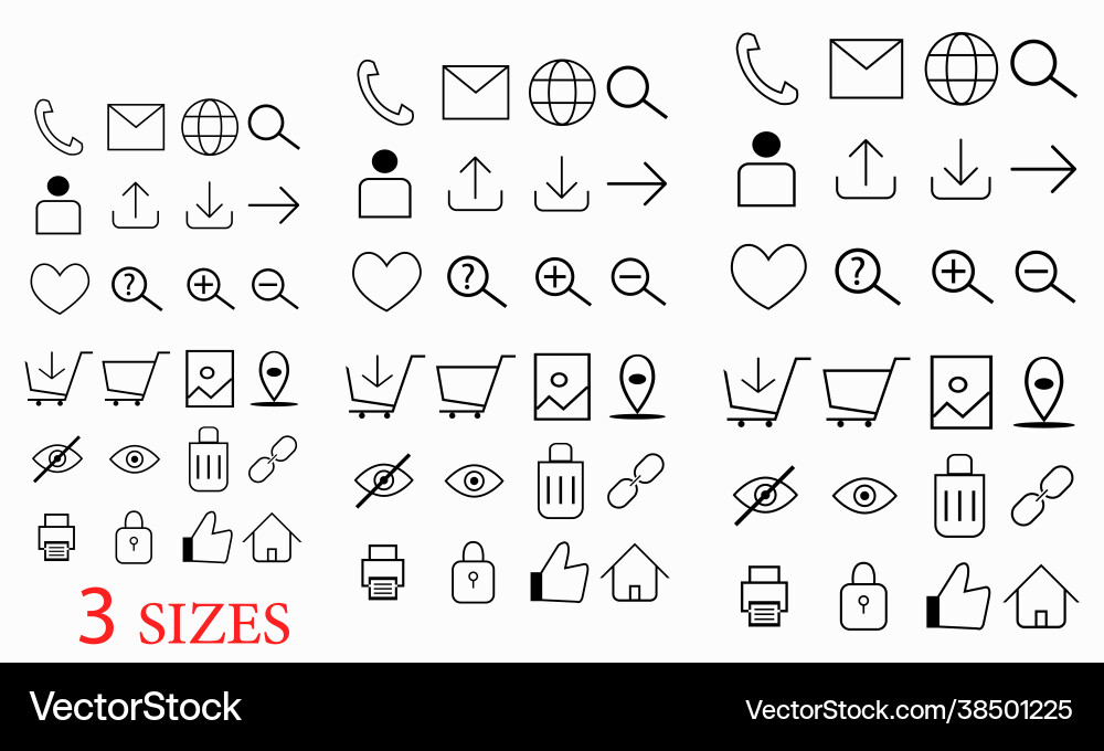 Most used icons webdesign icons three sizes Vector Image