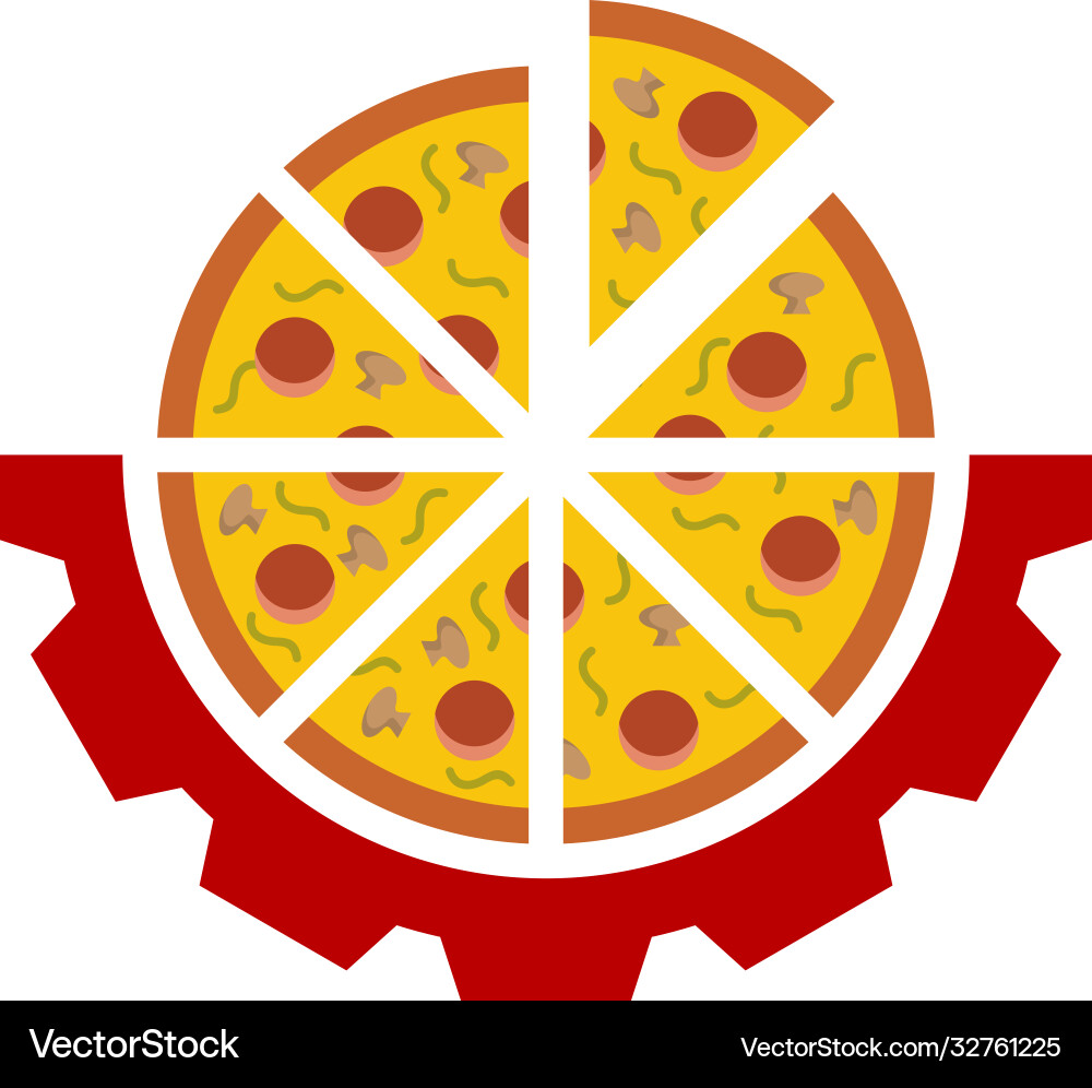 Pizza logo icon design with gear concept Vector Image