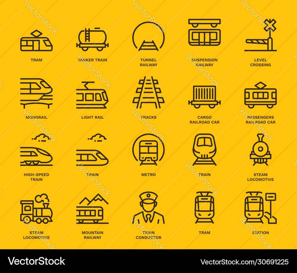 Rail transport icons Royalty Free Vector Image