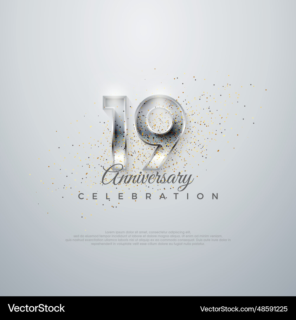 Silver elegant number 19th on a glossy white Vector Image