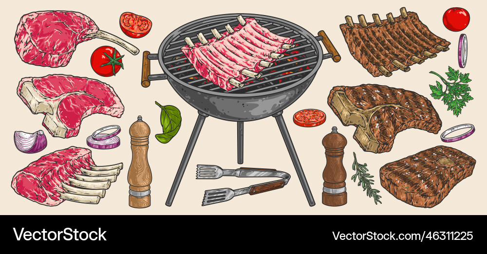 Steak beef colorful set stickers Royalty Free Vector Image