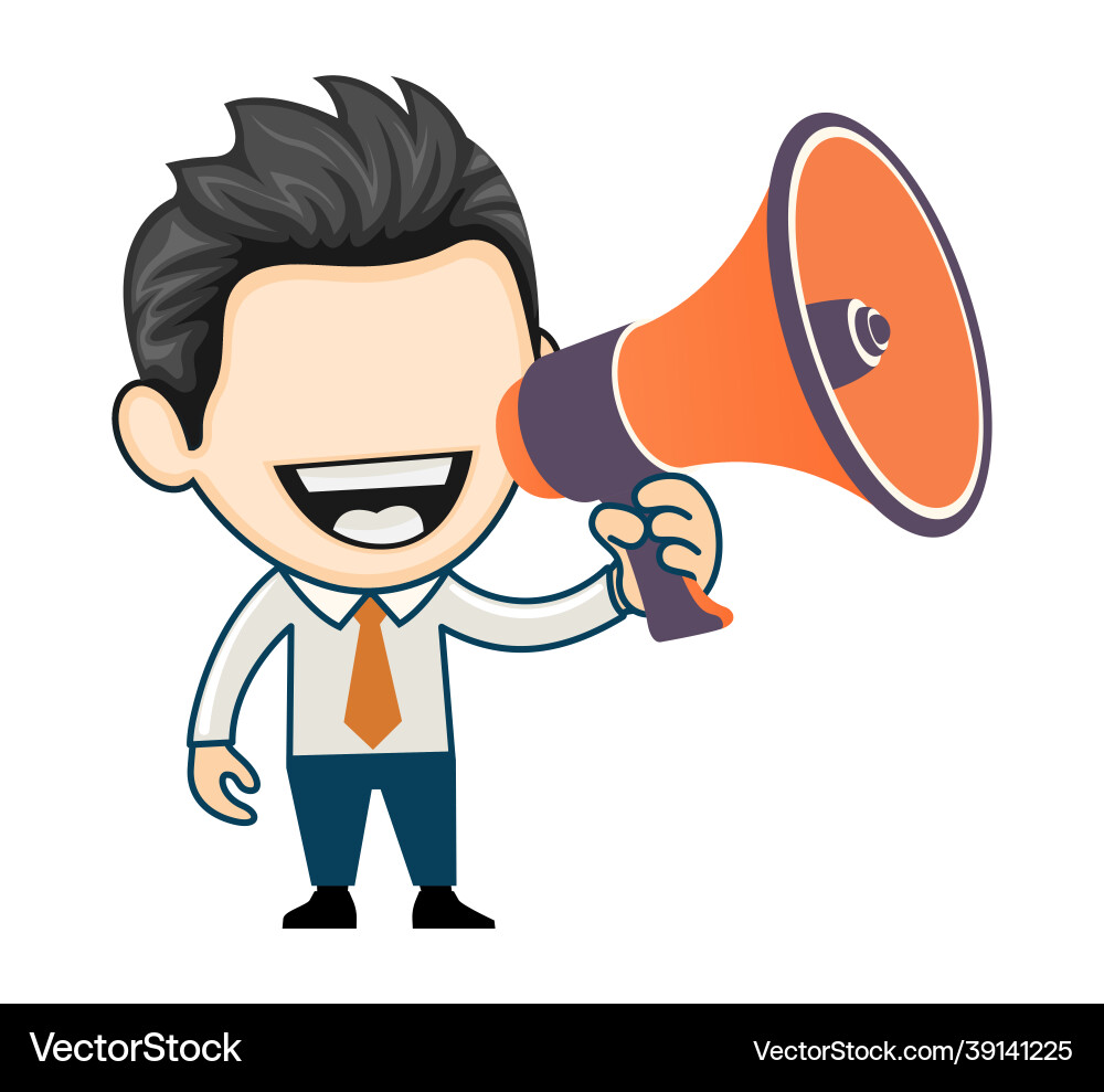 Young businessman giving announcement using Vector Image