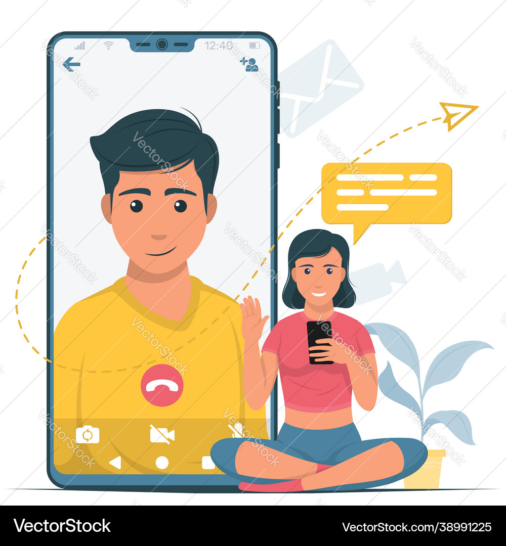Young people talking on a video call Royalty Free Vector