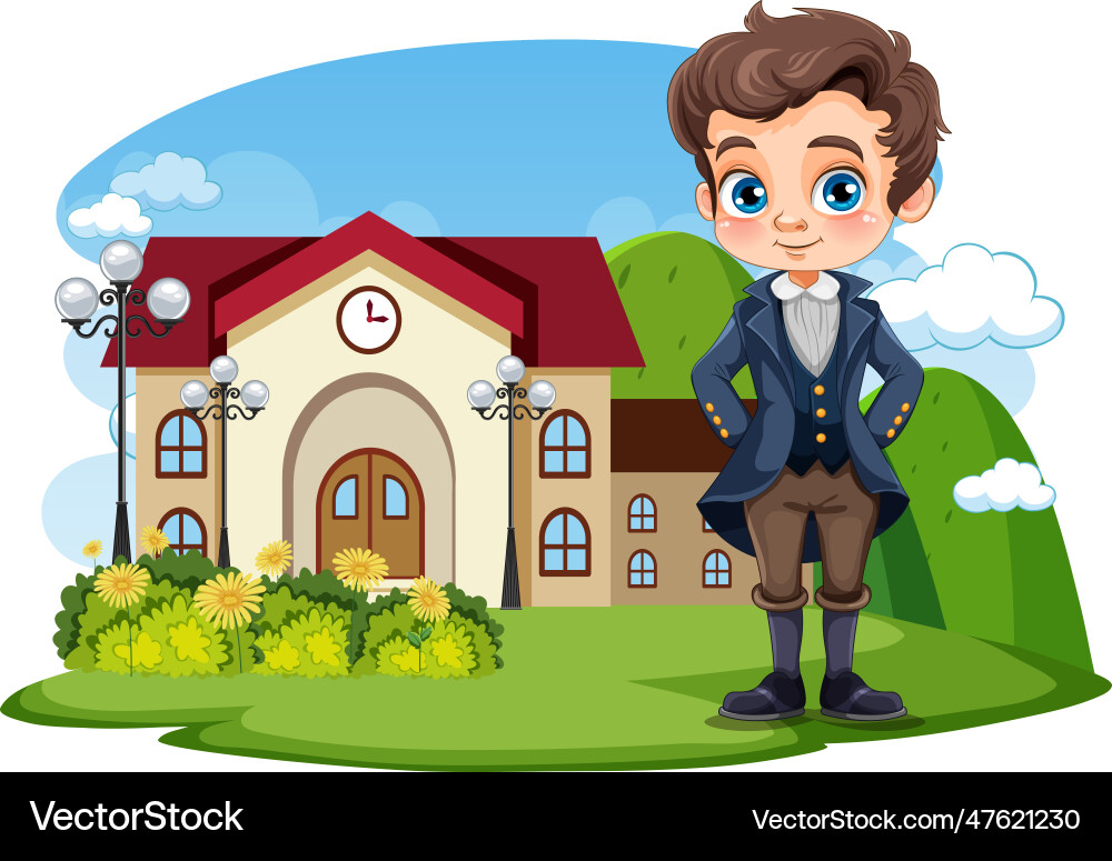 Student wearing school uniform at scene Royalty Free Vector