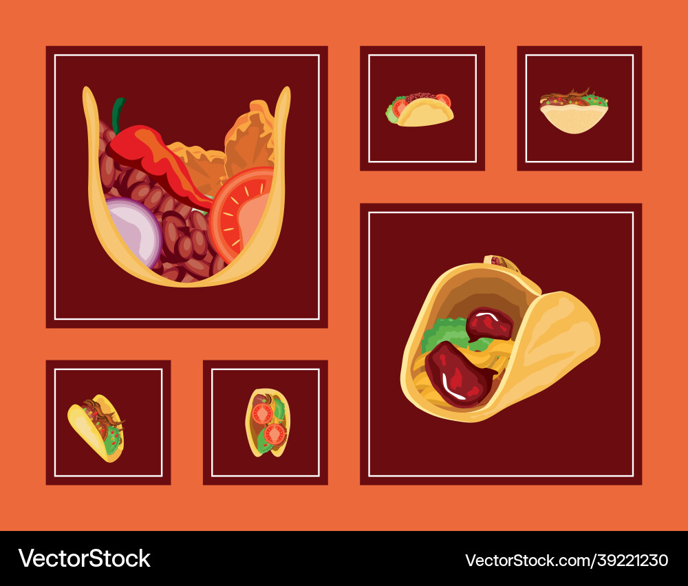 Tacos food icon set Royalty Free Vector Image - VectorStock