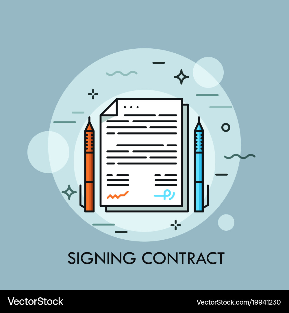 Two pens of different color and paper document Vector Image