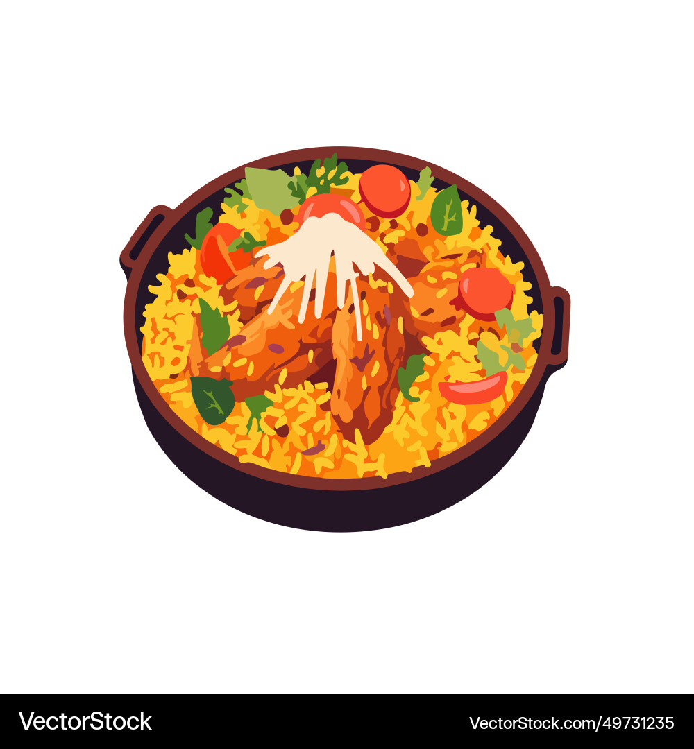 Biryani rice food on pan art element Royalty Free Vector