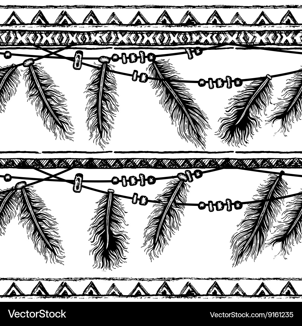 Borders with feathers and stripe Black and white Vector Image