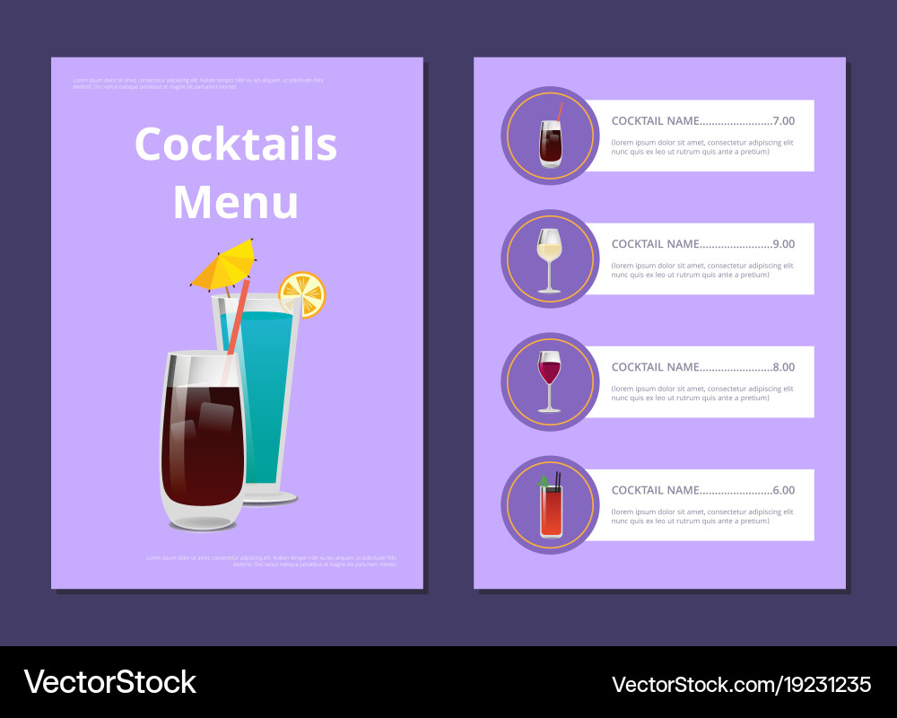 Cocktail menu advertisement poster with prices Vector Image