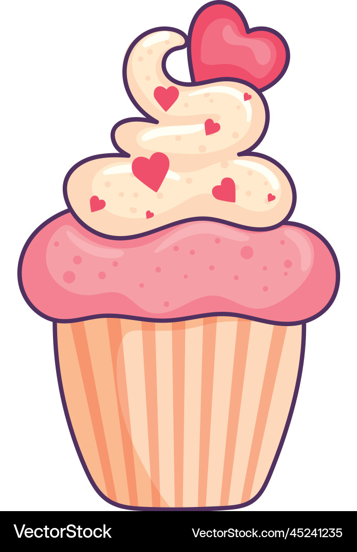 Hearts in sweet cupcake Royalty Free Vector Image