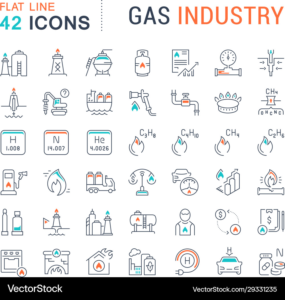 Set line icons gas industry Royalty Free Vector Image