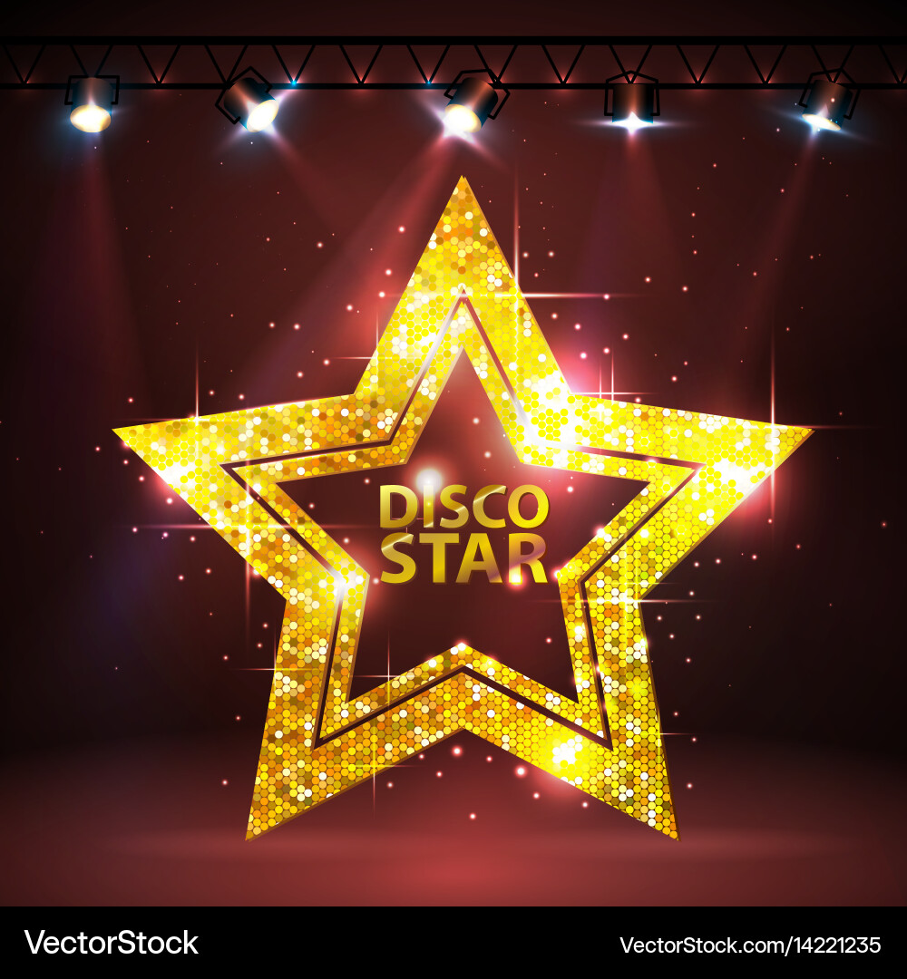 Silhouette gold disco star sign Royalty Free Vector Image