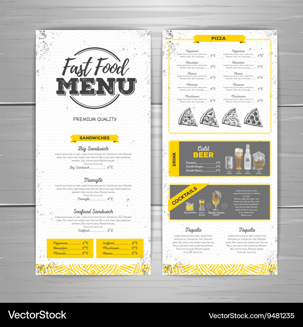 Vintage fast food menu design Royalty Free Vector Image
