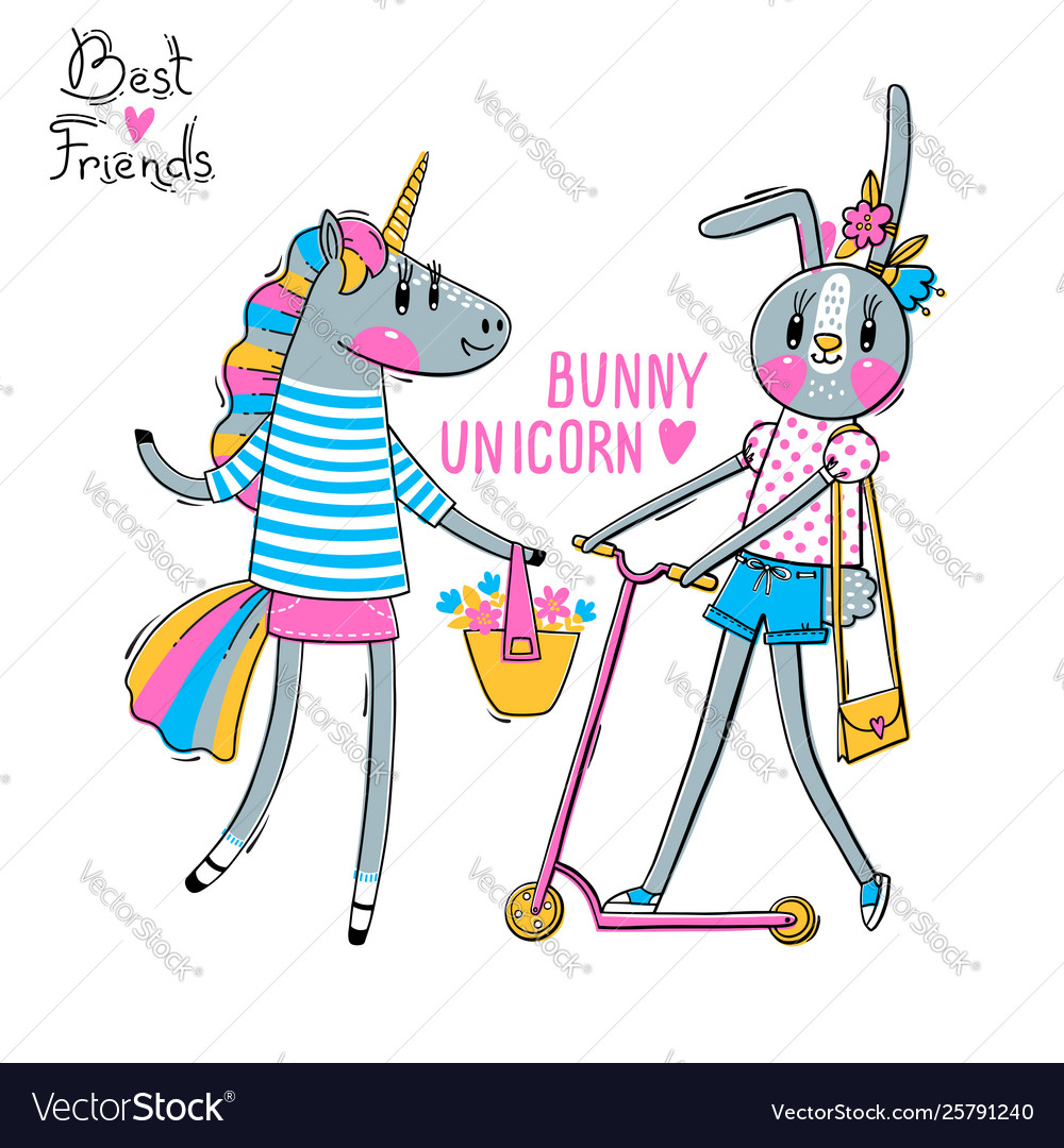 Cute card with best friends baby bunny Royalty Free Vector