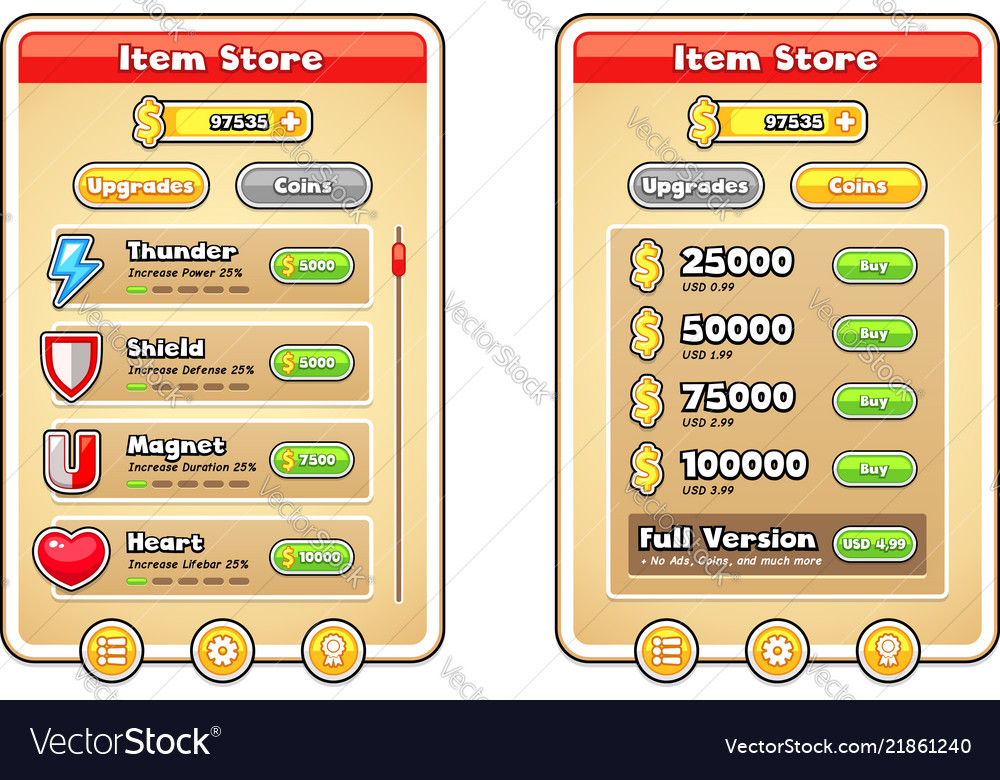Game user interface templates Royalty Free Vector Image