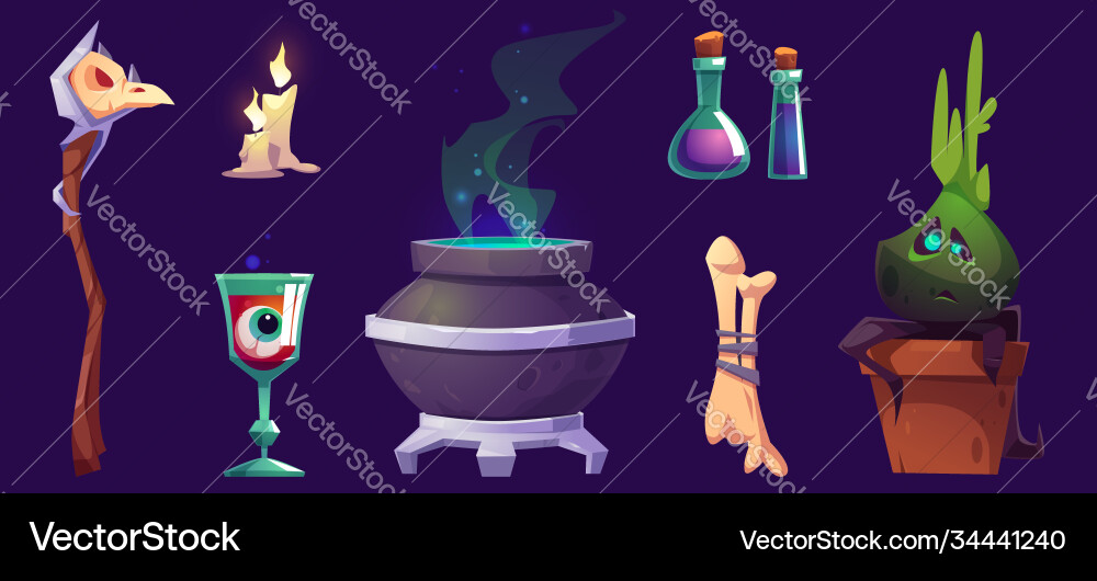 Magic or halloween stuff cartoon icons set Vector Image
