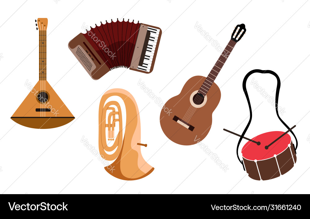 Music instrument set isolated musical instruments Vector Image