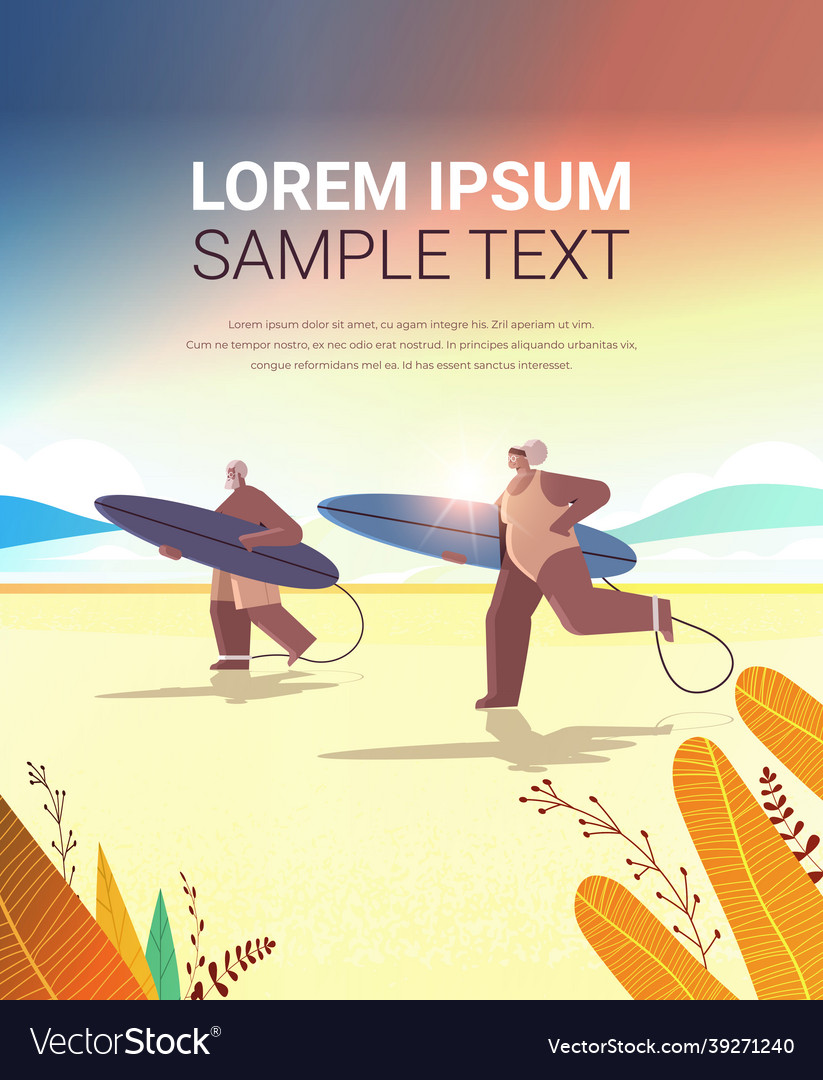 Senior Couple With Surf Boards Aged Man Woman Vector Image