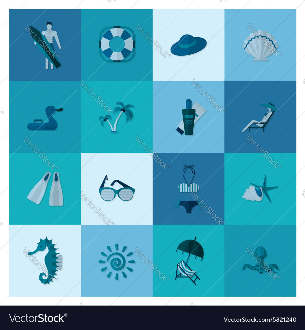 Summer and beach simple flat icons Royalty Free Vector Image