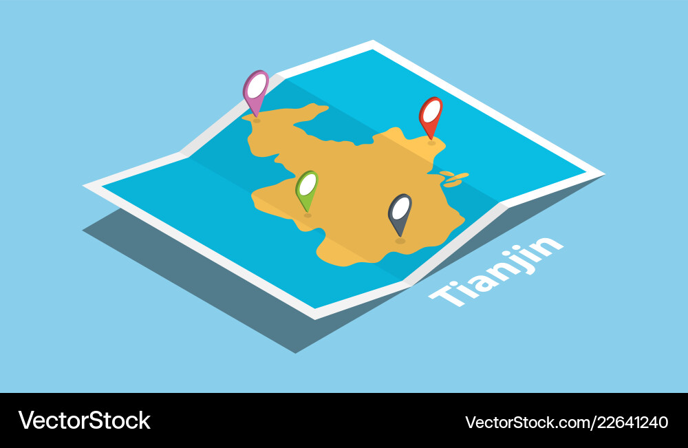 Tianjin explore maps with isometric style and pin Vector Image