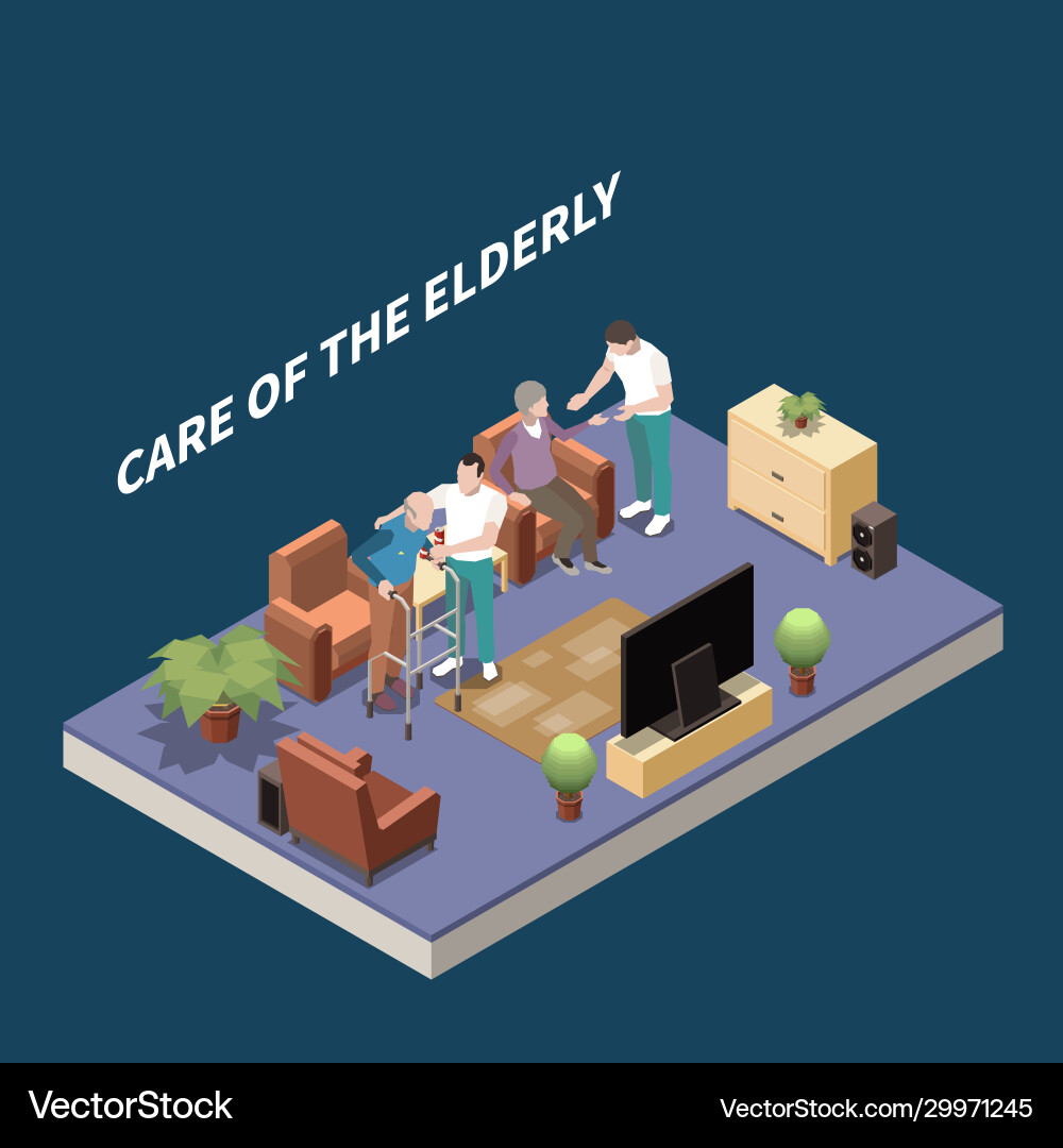 Care of elderly isometric background Royalty Free Vector