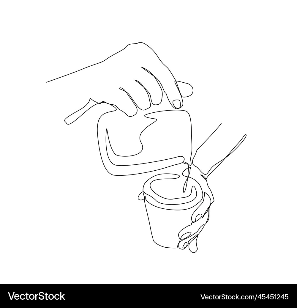 Continuous line drawing of hand pouring coffee Vector Image