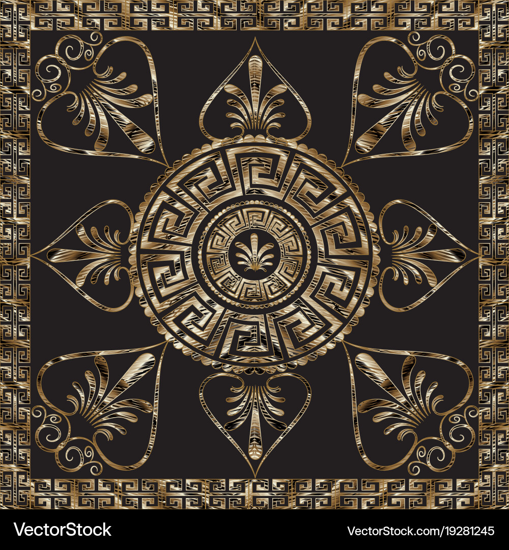 Grunge gold meander mandala pattern square golden Vector Image