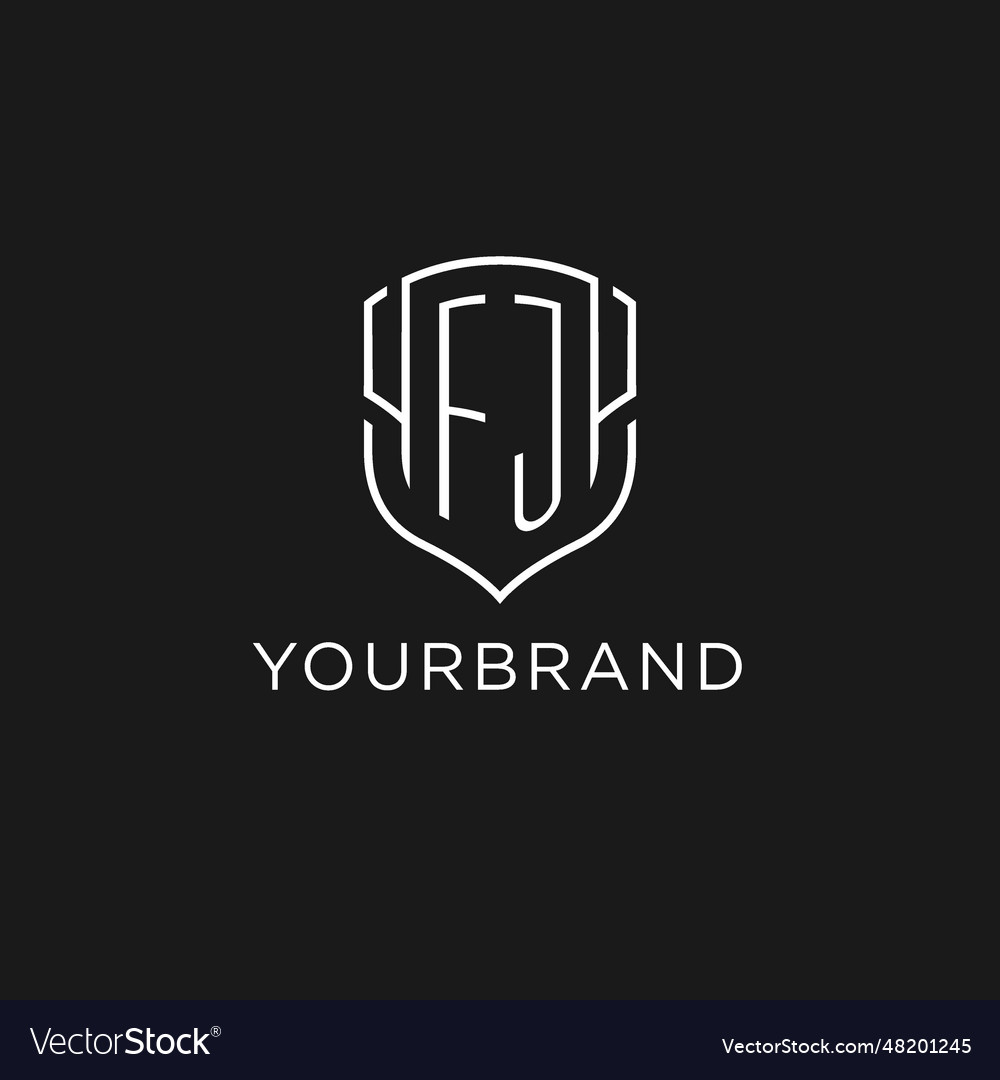 Initial fj logo monoline shield icon shape with Vector Image