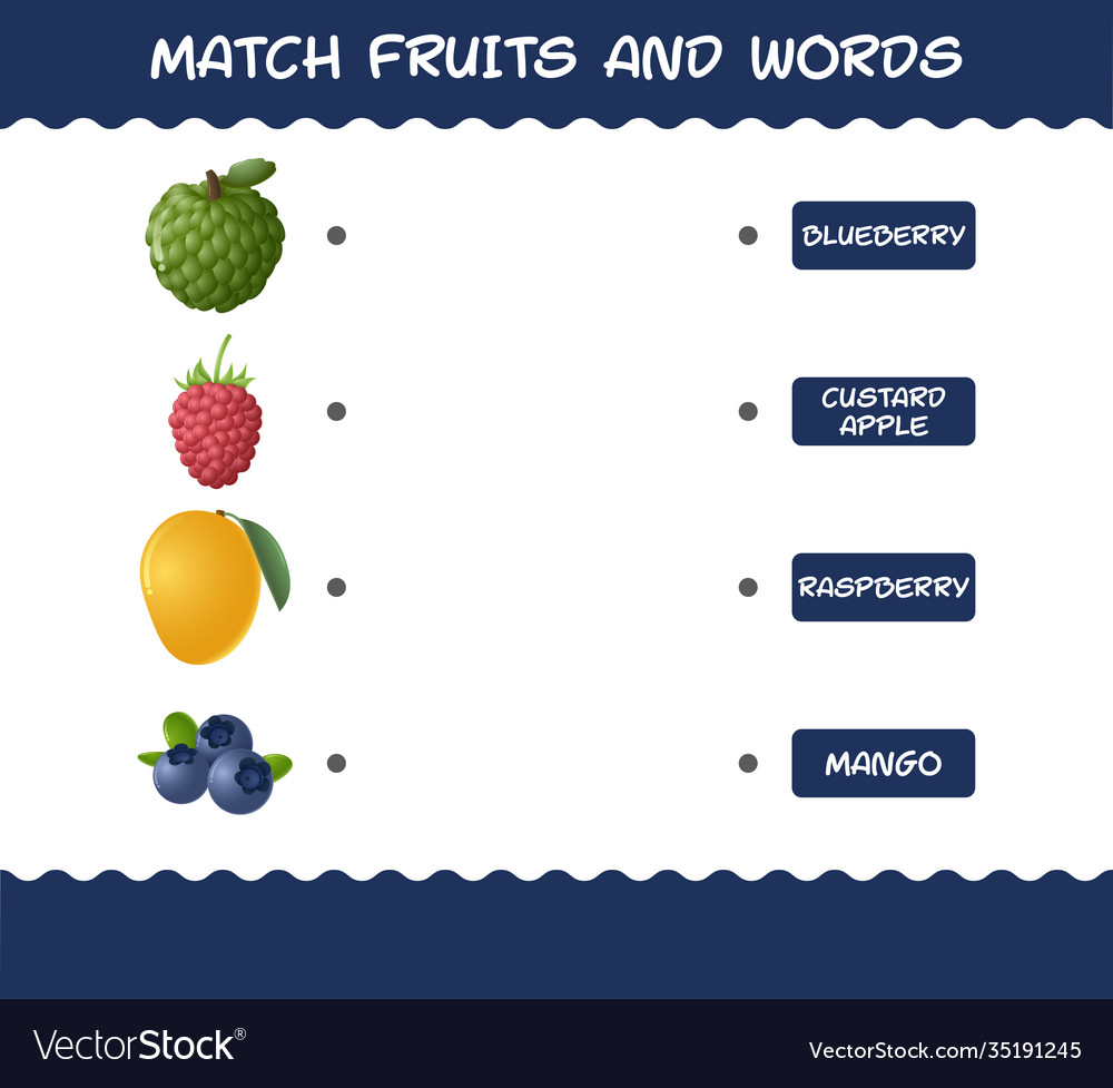 Match cartoon fruits and words matching game Vector Image