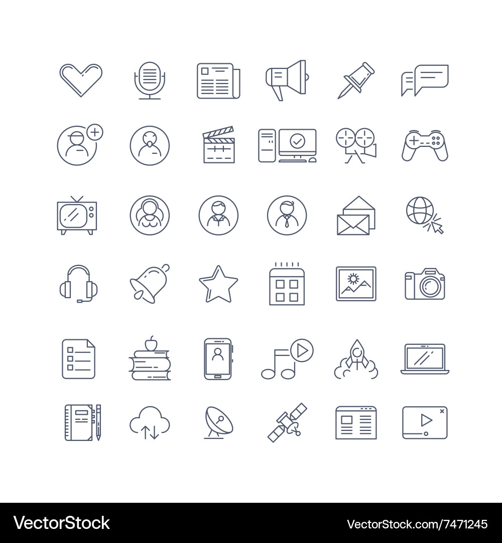 Social media network line icons set Royalty Free Vector