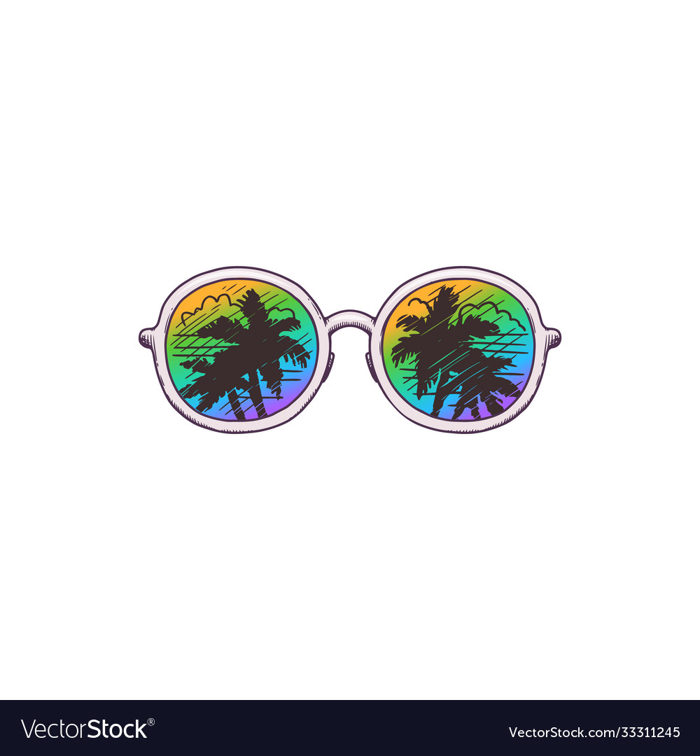 Sunglasses with palms reflection on lenses sketch Vector Image