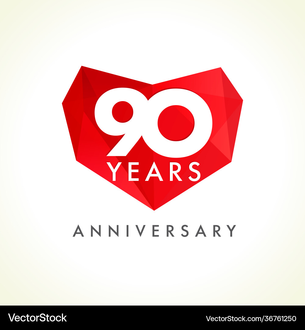 90 anniversary heart logo Royalty Free Vector Image