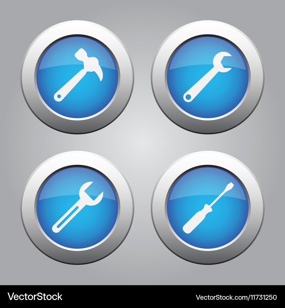 Blue metallic buttons set white tools icons Vector Image