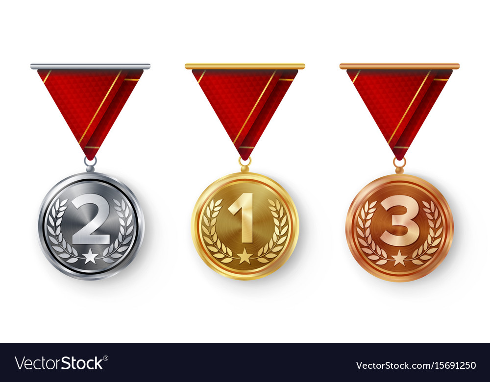 Champion medals set metal realistic first Vector Image