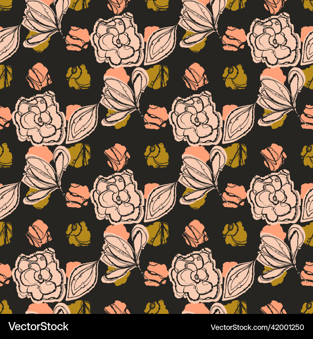 Dark boho flowers seamless pattern in trendy ditsy