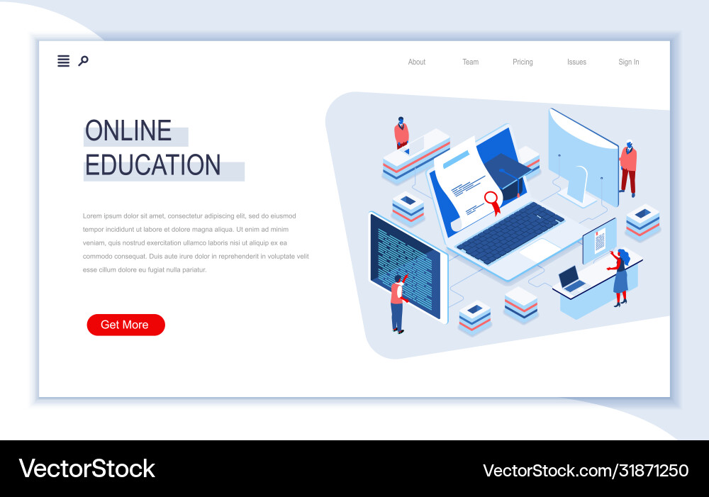 Online education isometric landing page Royalty Free Vector