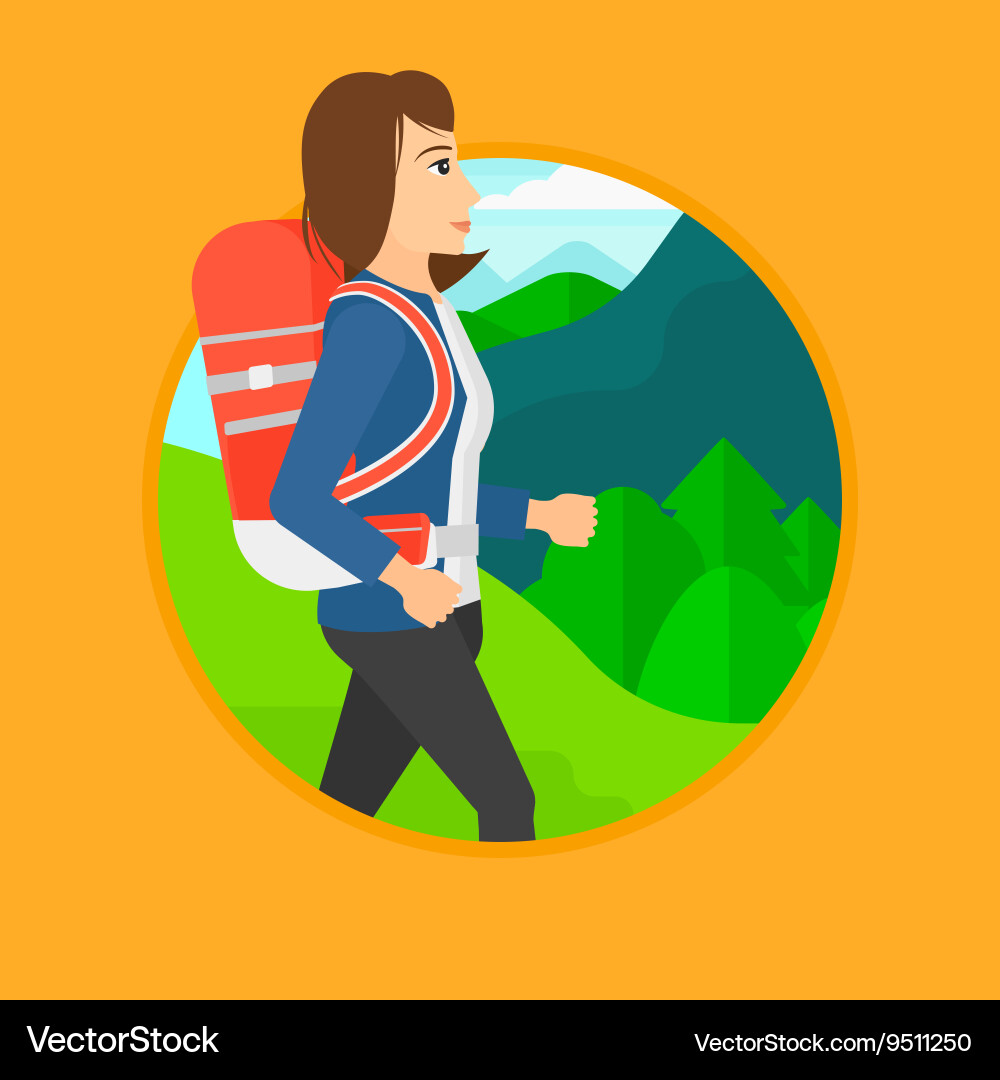 Woman with backpack hiking Royalty Free Vector Image