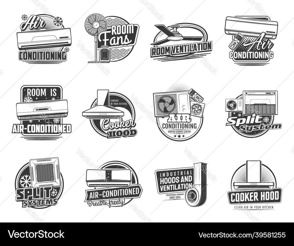Air conditioning and ventilation technology icons Vector Image