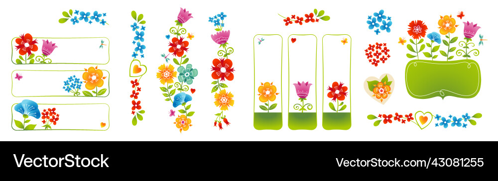 Bright floral set with flowers decorations Vector Image