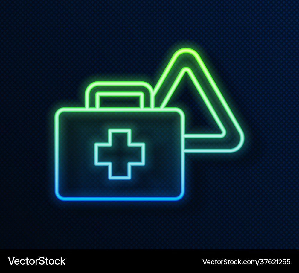 Glowing neon line first aid kit and warning Vector Image