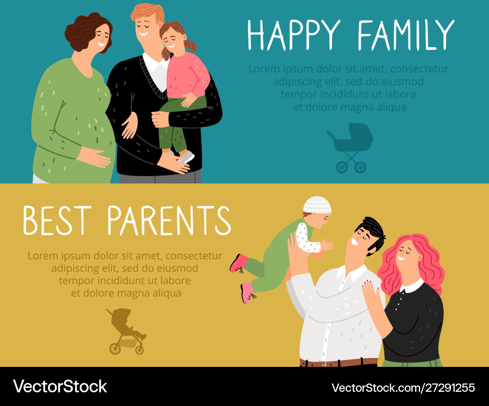 Happy family banners set Royalty Free Vector Image