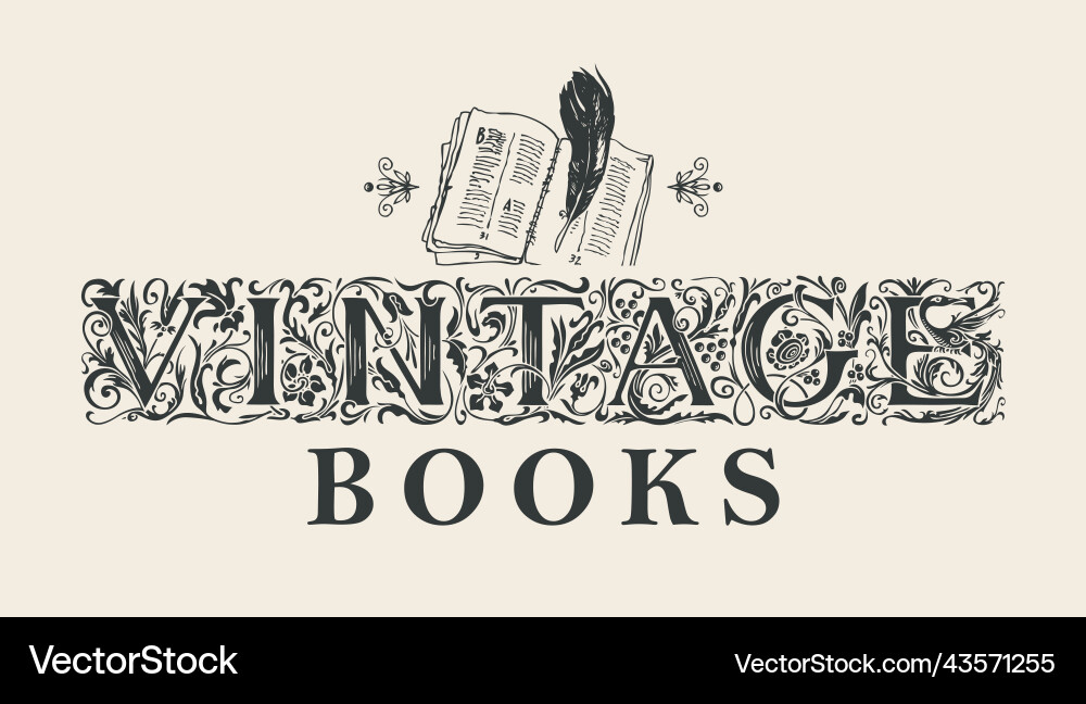 Label for vintage books with ornate initial Vector Image