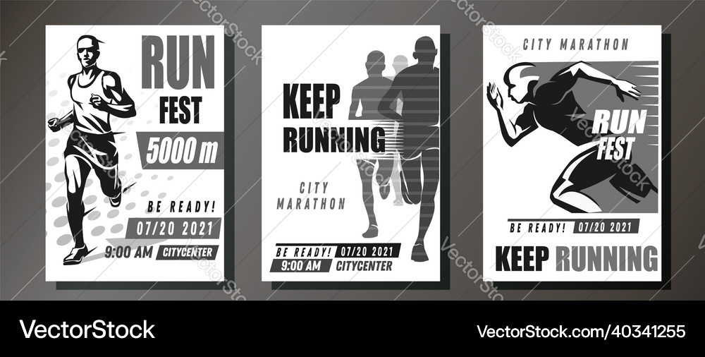 Monochrome running symbols set collection Vector Image